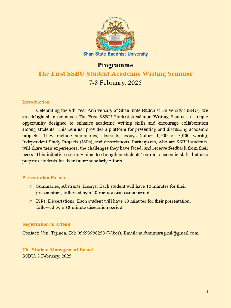 Programme - The First SSBU Student Academic Writing Seminar | PDF | Pali | Indian Philosophy