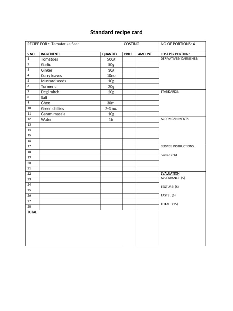 Tamatar ka Saar Recipe Card | PDF