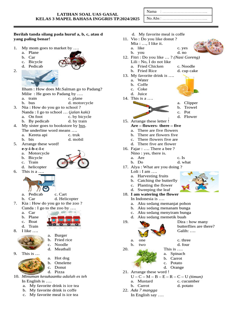 Latihan Soal Bahasa Inggris Kelas 3 Pdf Foods Cuisine