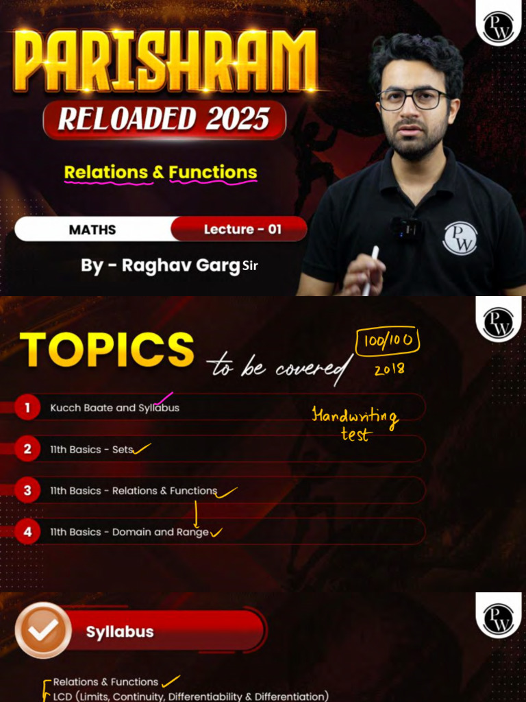 Relations and Functions 01 Class Notes Parishram Reloaded 2025 | PDF