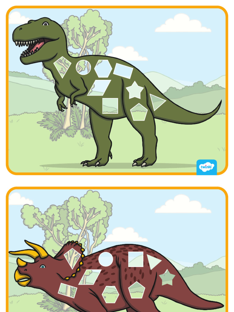 Color Dinosaur 2D Shape Sorting Activity | PDF