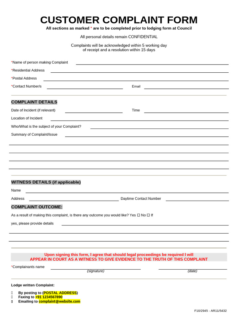 Customer Complaint Submission Form | PDF | Justice | Crime & Violence