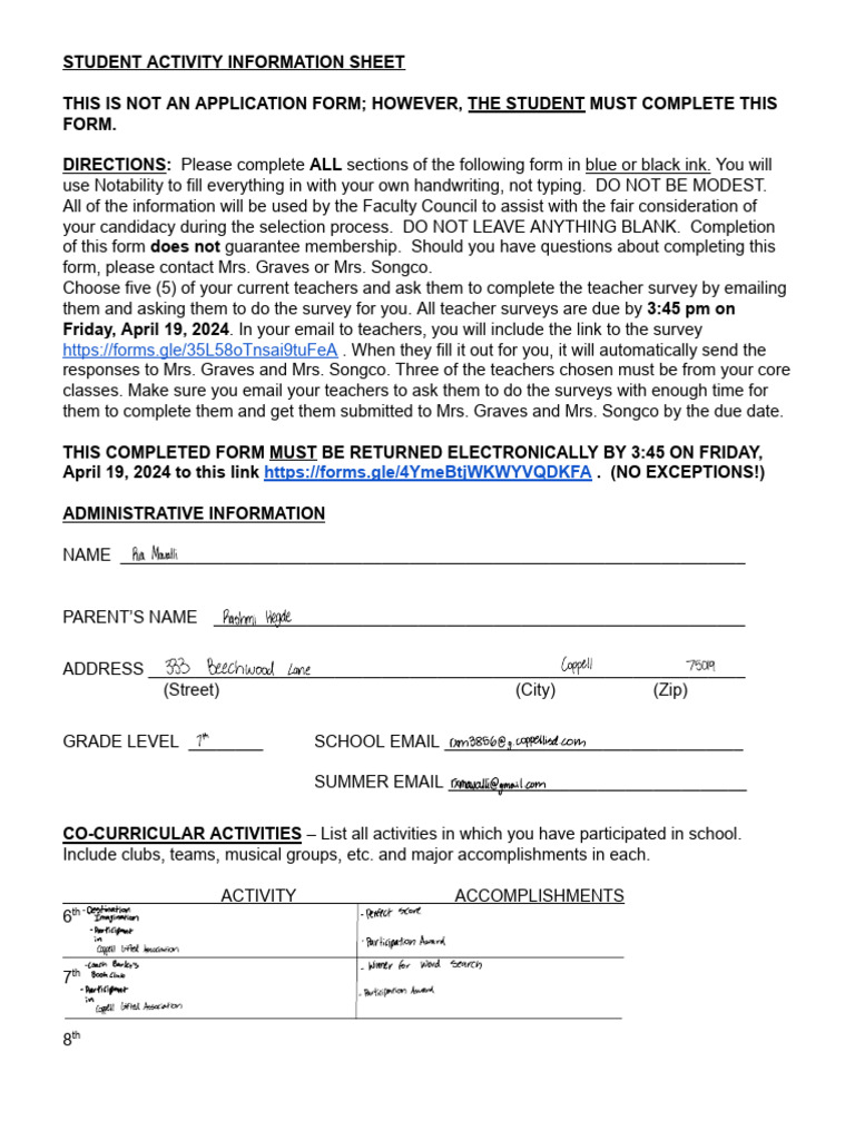 STUDENT ACTIVITY INFORMATION SHEET 2024 | PDF | Academic Dishonesty ...