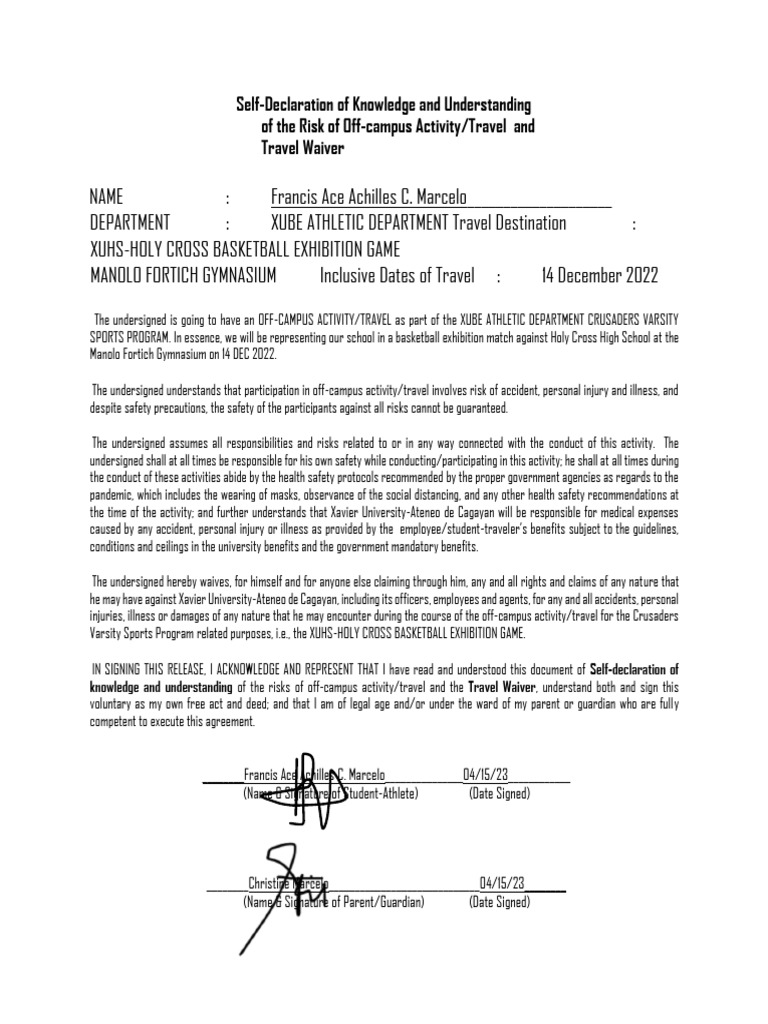 Off-Campus Travel Risk Waiver Form | PDF