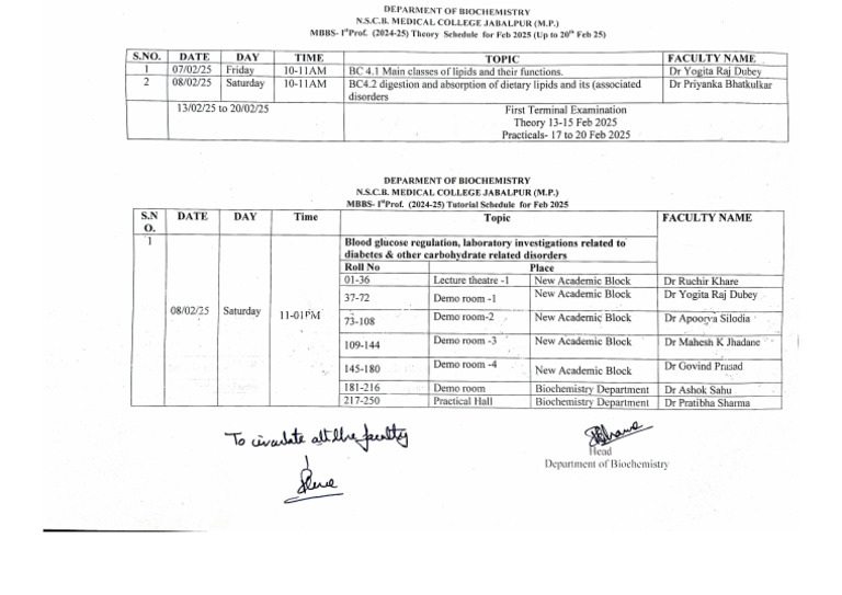 Theory Schedule Up To 20th Feb 2025 | PDF