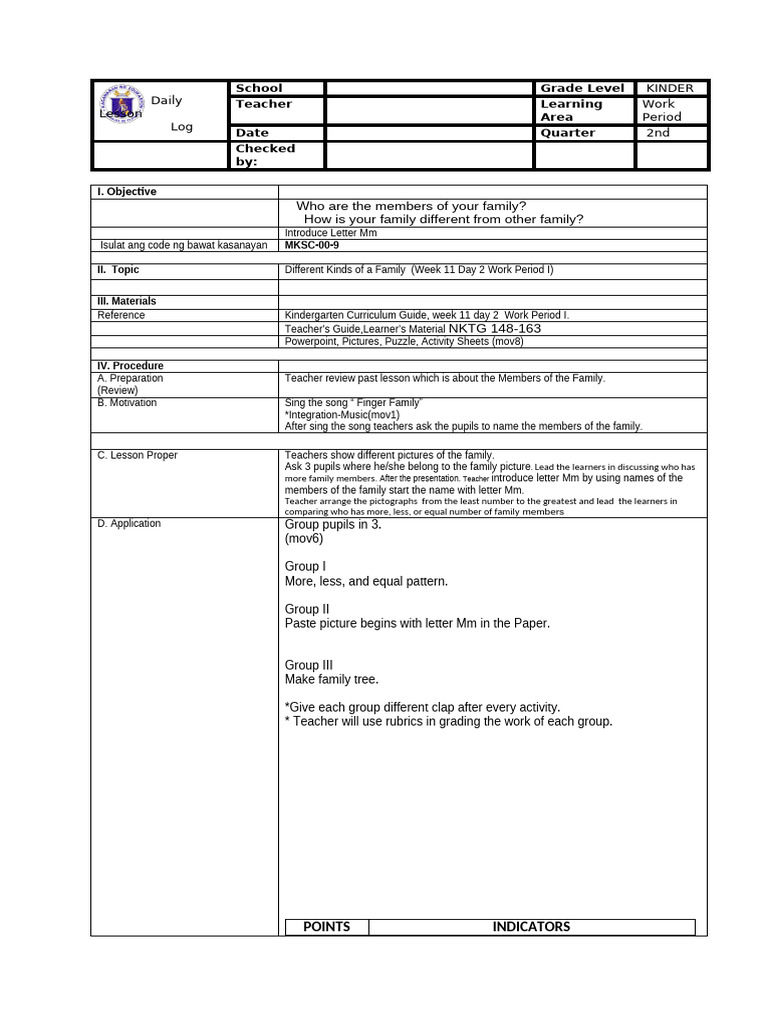 Lesson Plan For Kindergarten Cot Pdf Teachers Human Communication