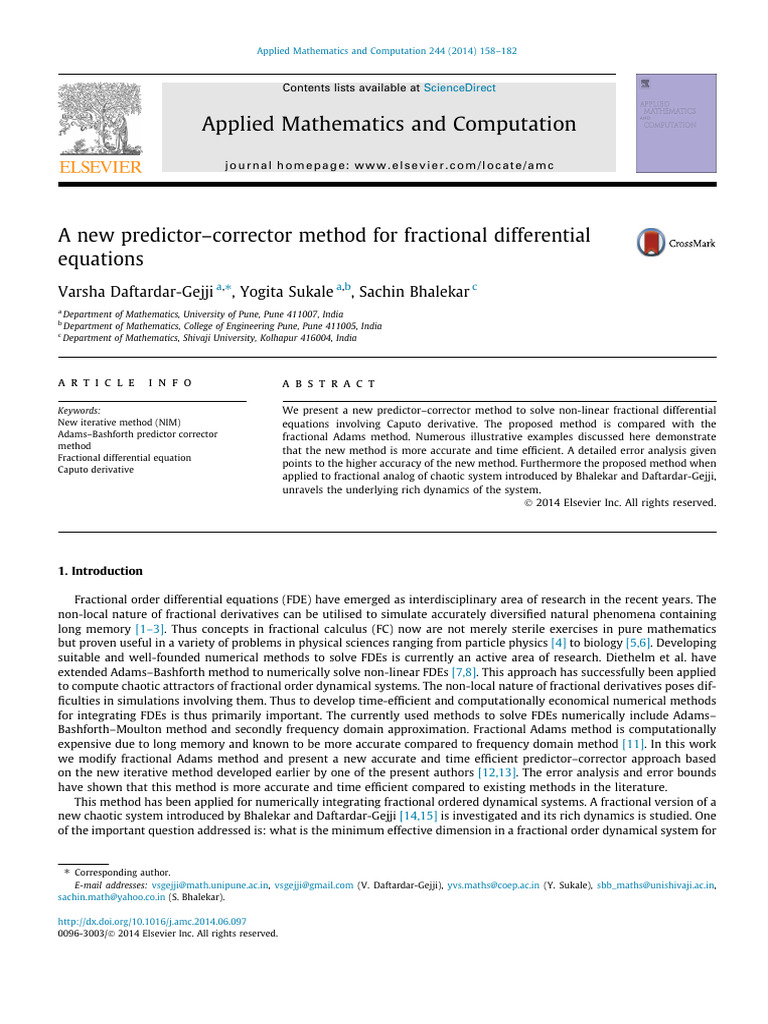 A New Predictorâ "Corrector Method For Fractional Differential ...