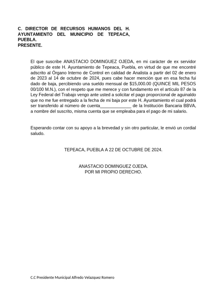 Escrito Solicitando Aguinaldo | PDF