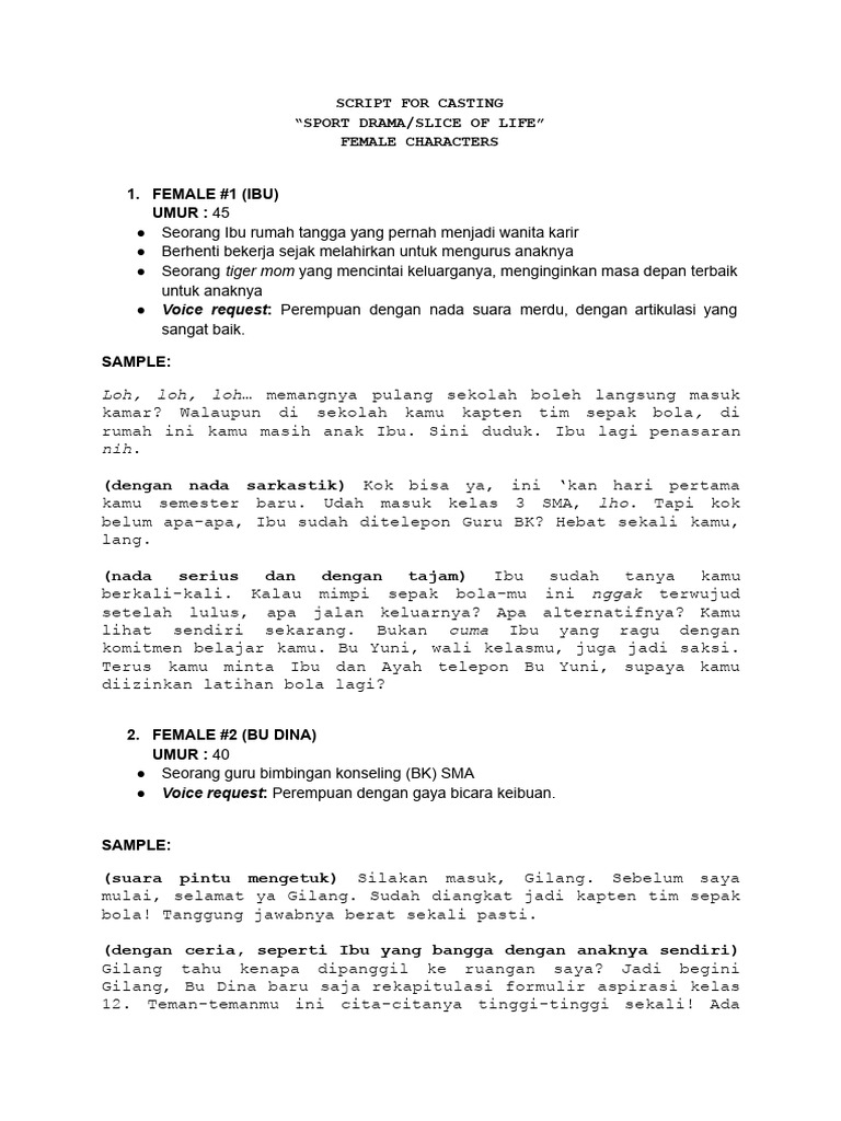 Contoh Script Casting Drama Olahraga | PDF