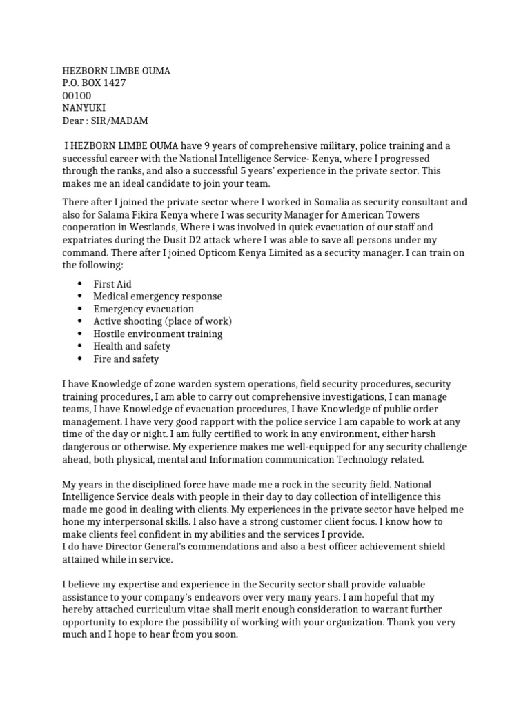 Hezborn Limbe Ouma Cover Letter Revised. | PDF