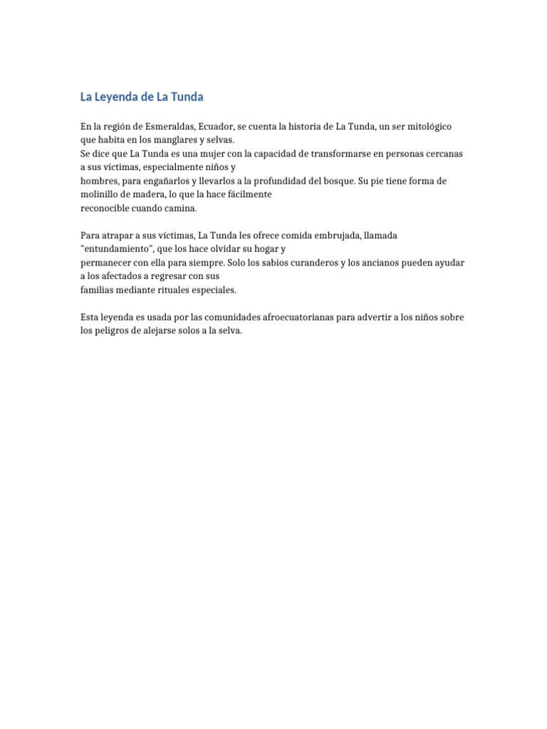 La Tunda: Leyenda de Esmeraldas | PDF