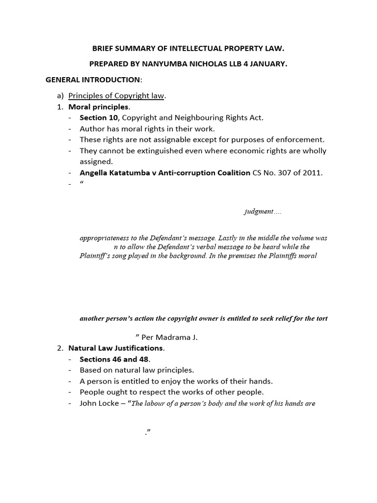Brief Summary of Intellectual Property | PDF | Copyright | Copyright ...