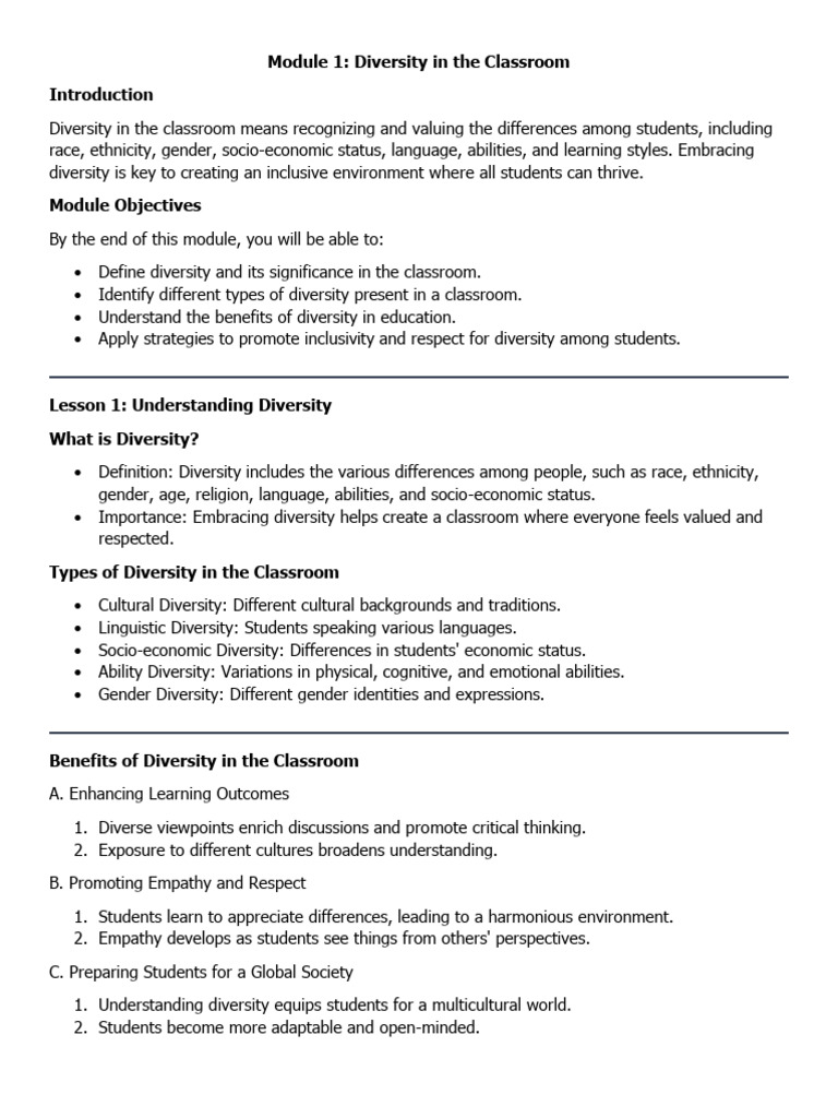 Classroom Diversity and Inclusion Strategies | PDF | Multiculturalism ...