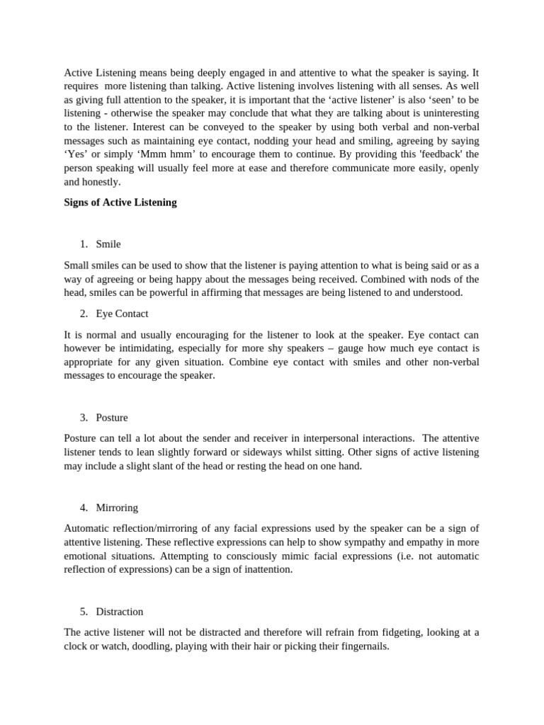 Active Listening Notes | PDF | Nonverbal Communication | Learning