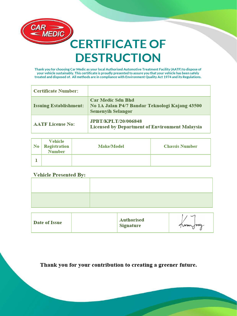 Vehicle Disposal Confirmation | PDF