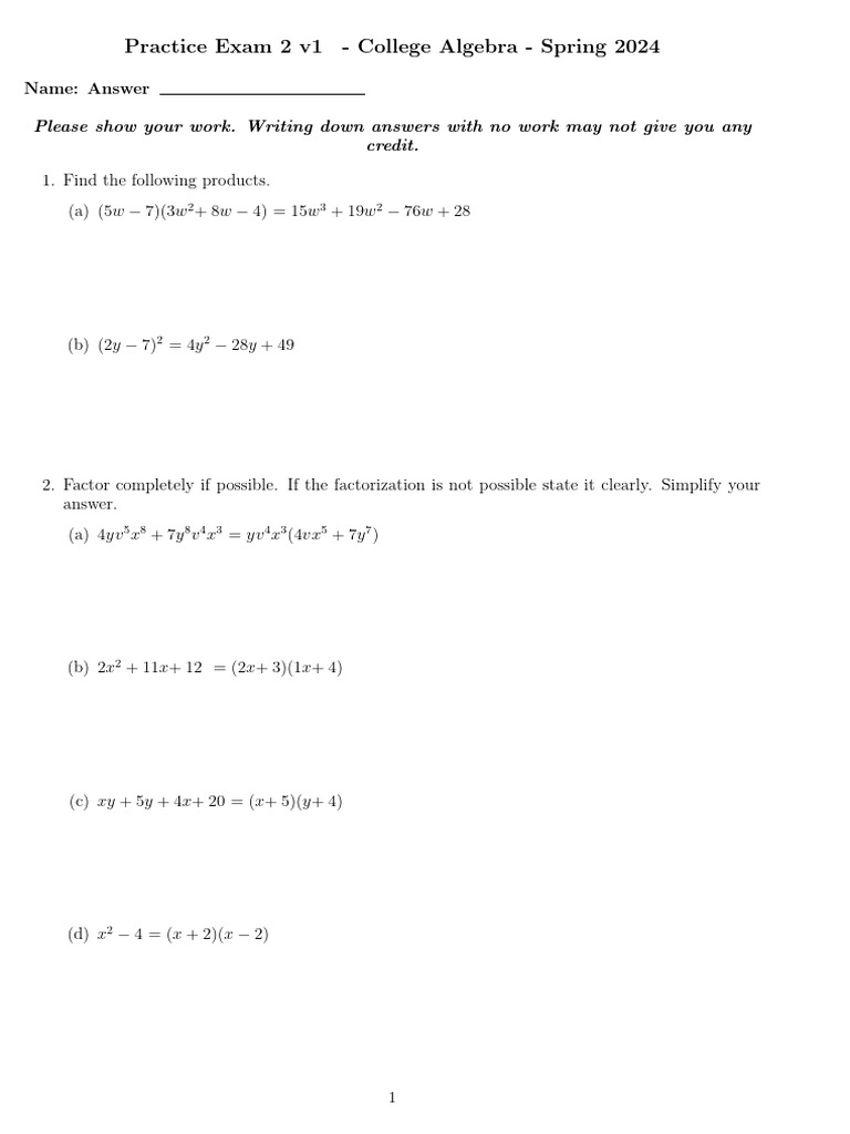 Practice Exam 2 - Answers | PDF | Square Root | Area