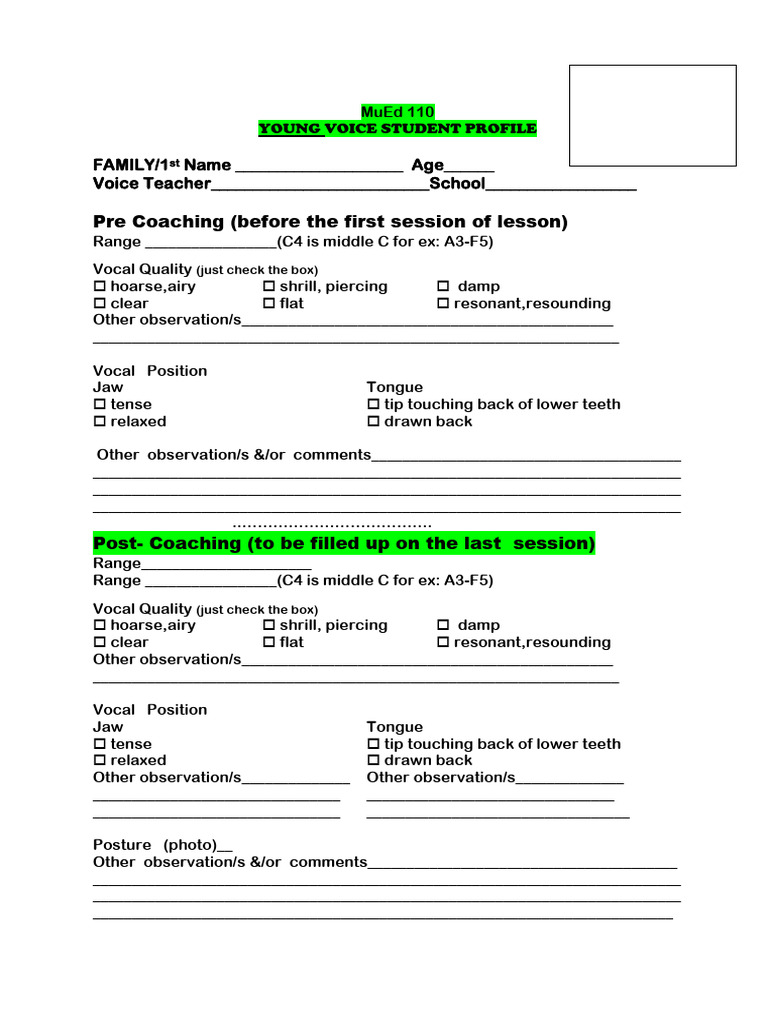 Voice Student Profile Template | PDF | Human Throat | Human Voice