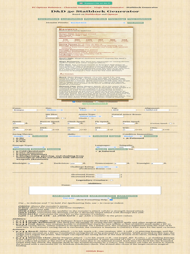 D&D 5e Statblock Generator | PDF | Tabletop Games | Gaming