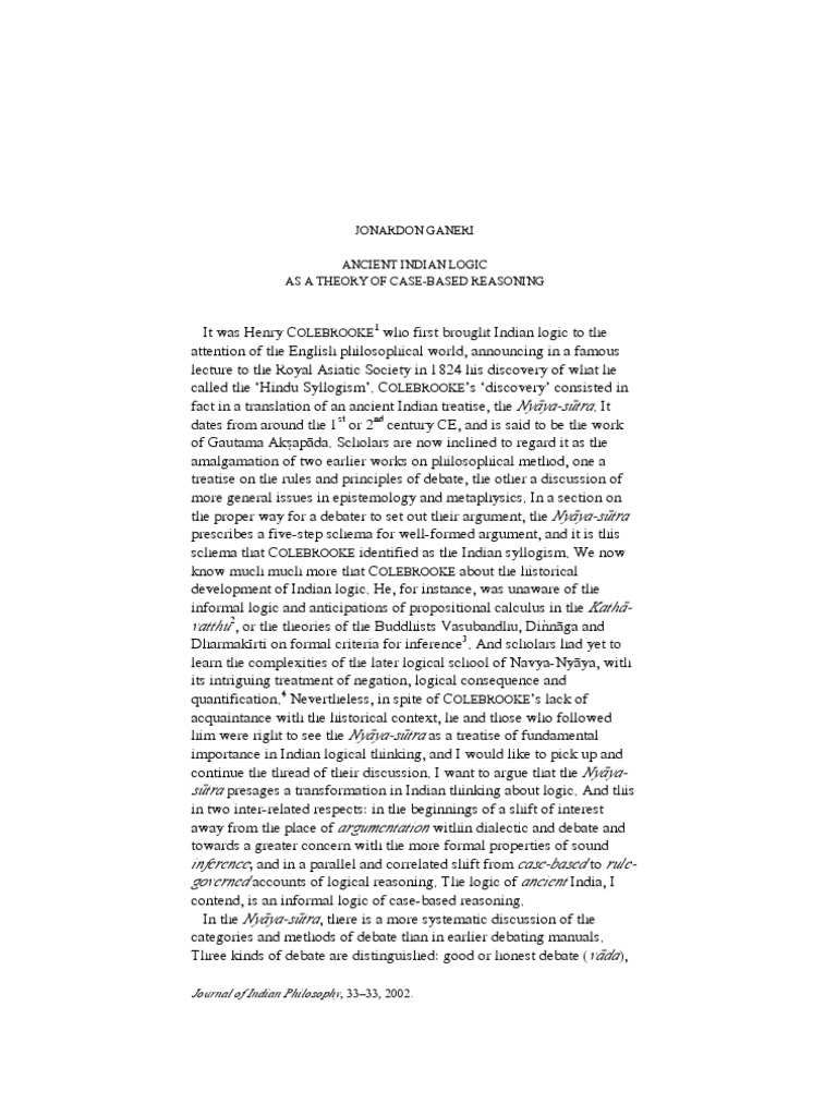 Ancient Indian Logic As A Theory of Case-Based Reasoning - Jonardon ...