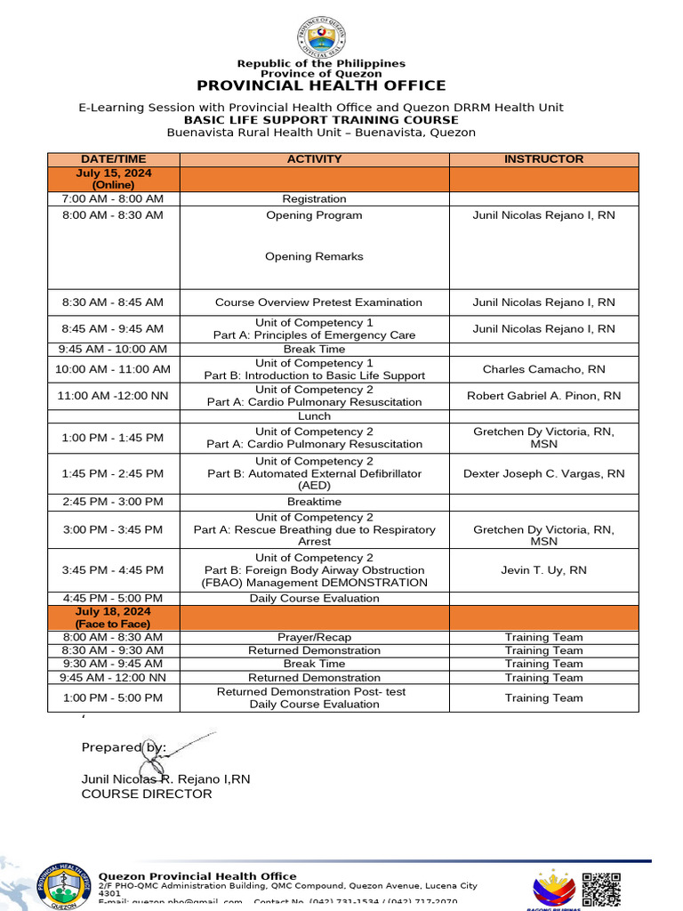 4 BLS SFA Buenavista RHU Programme | PDF | Medical Treatments | Medical ...
