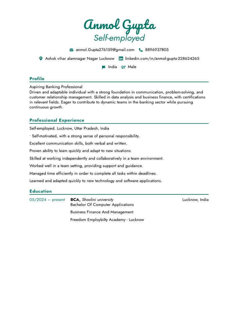 Anmol Gupta FlowCV Resume 20241225 | PDF | Customer Relationship Management | Skill