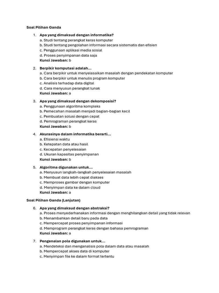 Soal Latihan Kurmer 7 Informatika | PDF