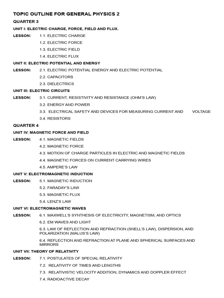 Topic Outline For General Physics 2 | PDF