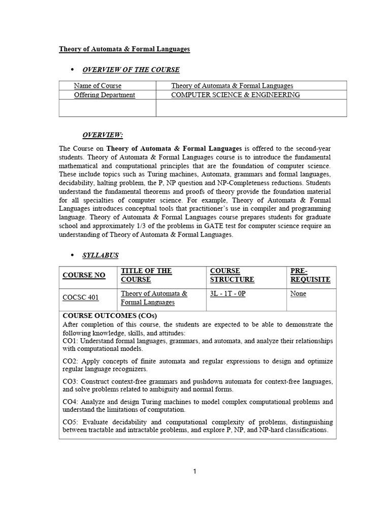 TAFL Syllabus-1 | PDF | Automata Theory | Computational Complexity Theory