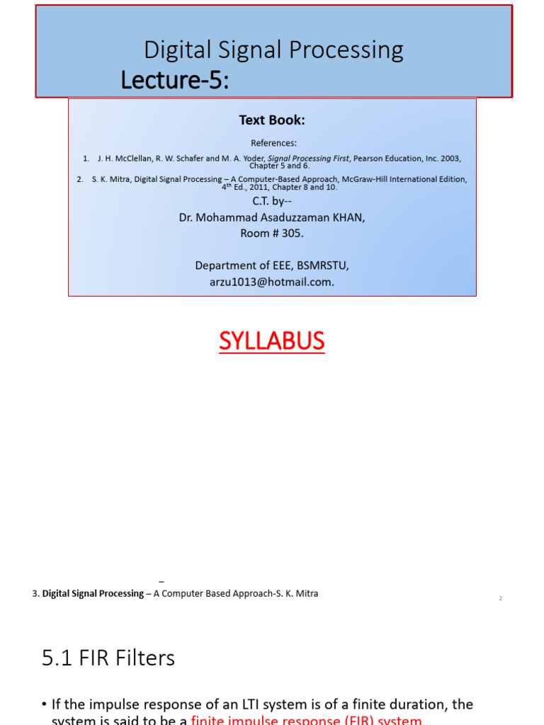 L-5 - DSP - FIR-FILTER Design - MAK | PDF | Filter (Signal Processing ...