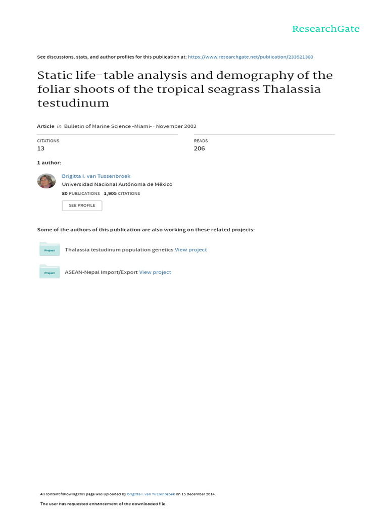 Static Life-Table Analysis and Demography of The F | PDF | Leaf | Plants