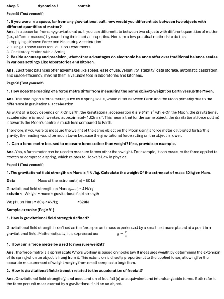 Cantab Unit 5 Dynamics 1+2 PDF | PDF | Force | Weight