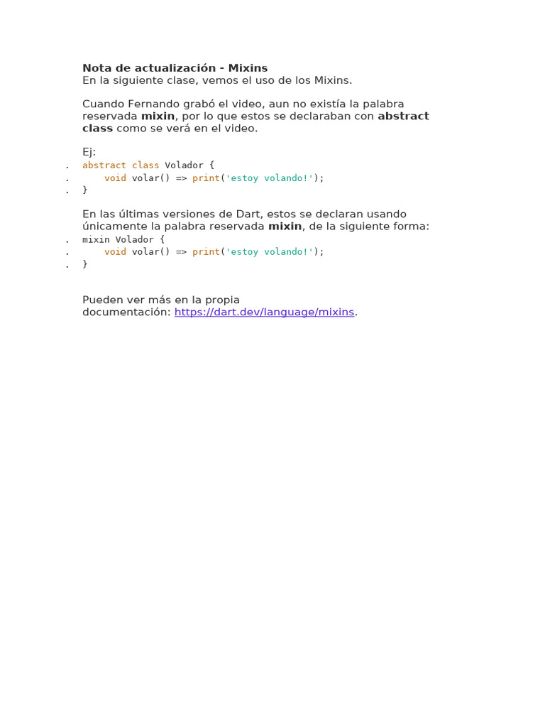 Uso de Mixins en Dart: Guía Actualizada | PDF