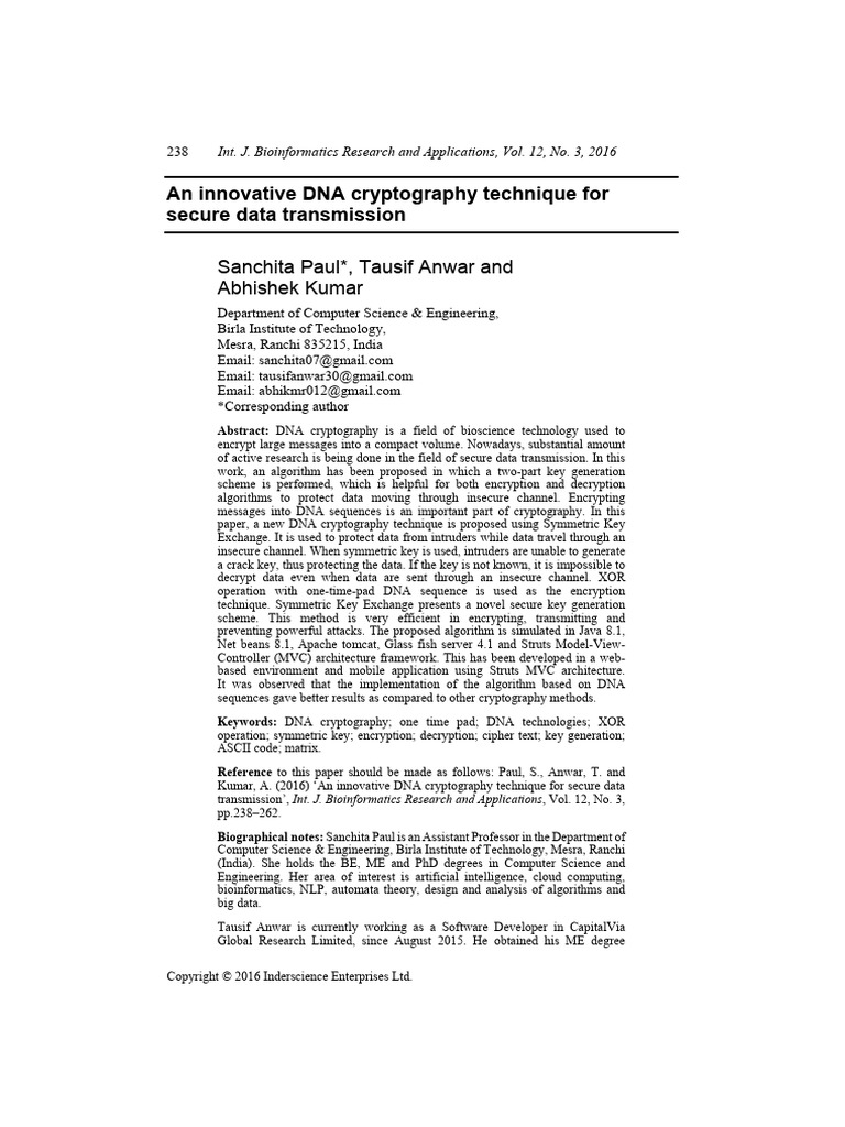 An Innovative DNA Cryptography Technique | PDF | Encryption | Cryptography