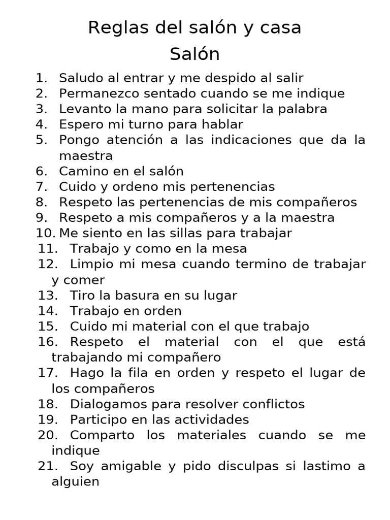 Reglas del Salón y la Casa | PDF