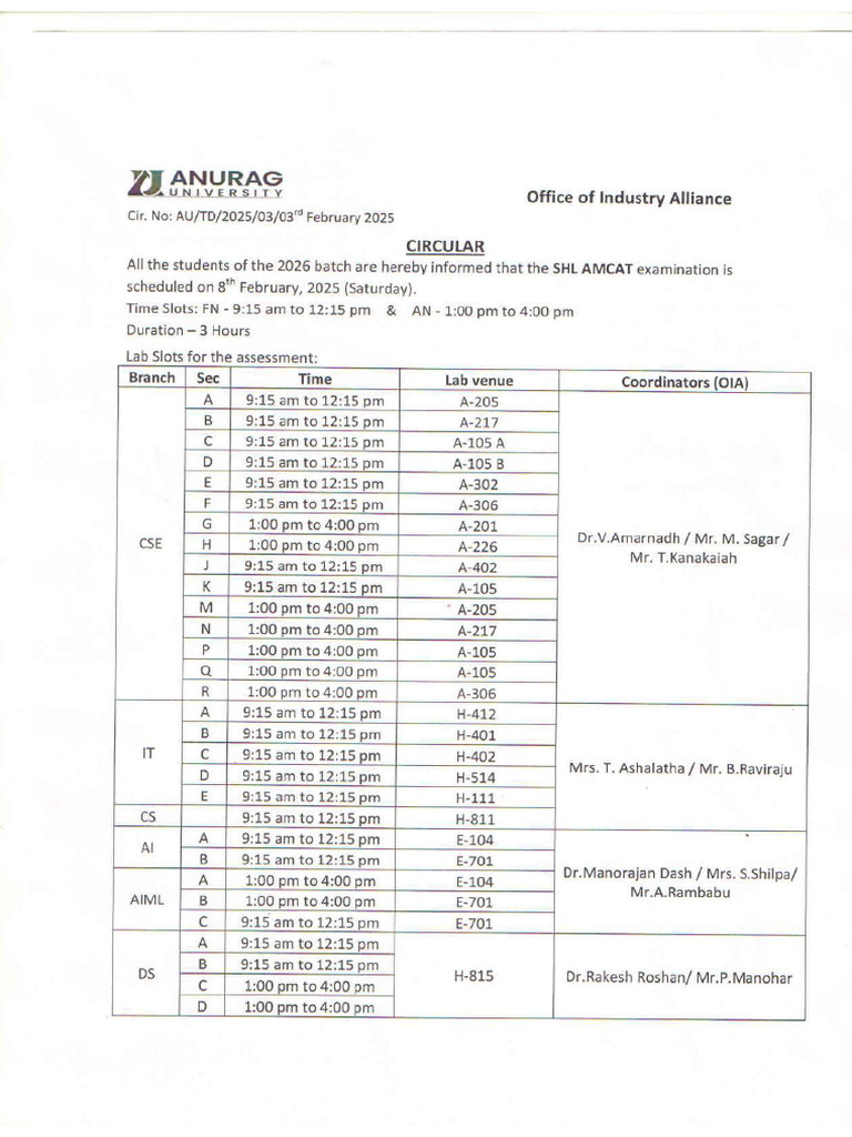 Amcat Assessment Schedule | PDF