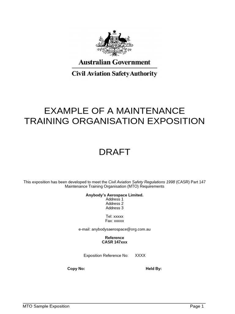 Sample Maintenance Training Organisation Exposition Part 147 | PDF ...