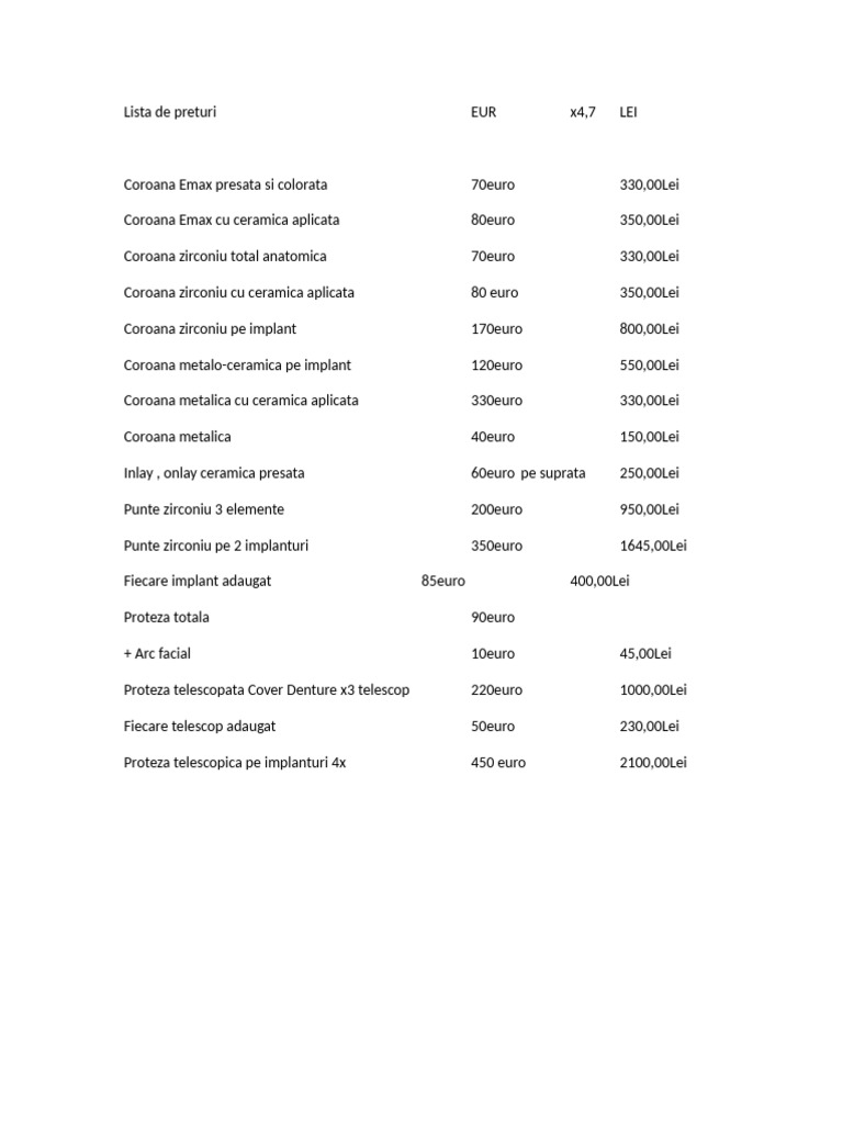 LISTA-DE-PRETURI-PRESSDENT | PDF