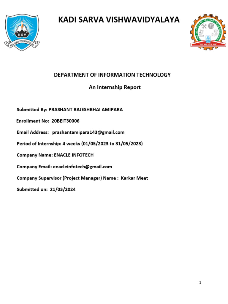 20BEIT30006 Internship Report | PDF | Word Press | Websites