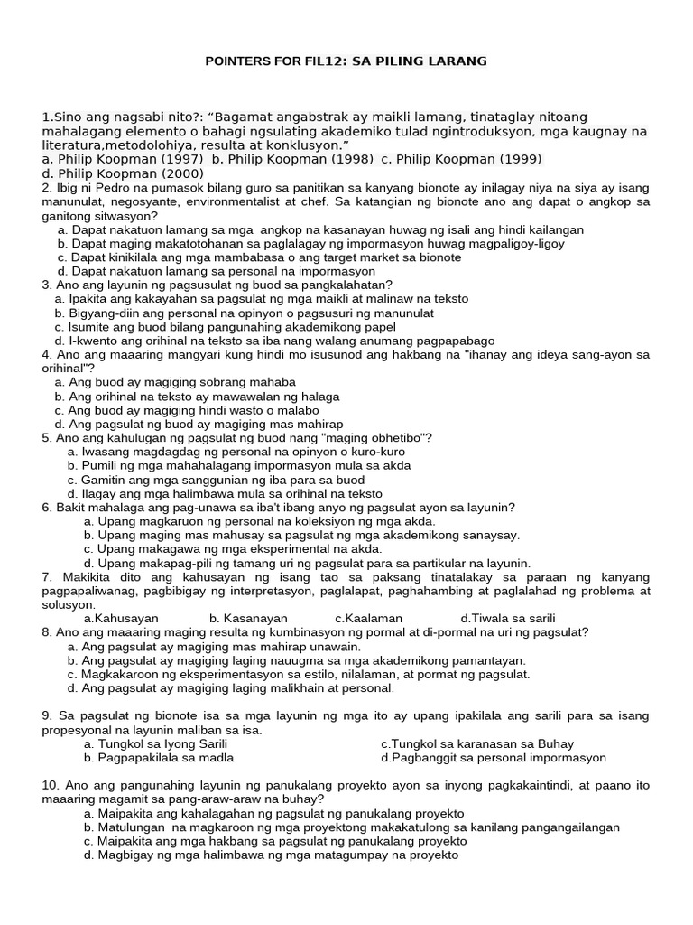 F1L12 POINTERS 1ST QUARTER p1 | PDF