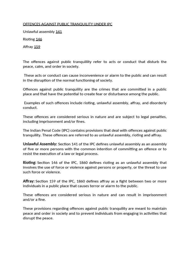 IPC Offences: Unlawful Assembly, Rioting, Affray | PDF | Crimes | Crime ...
