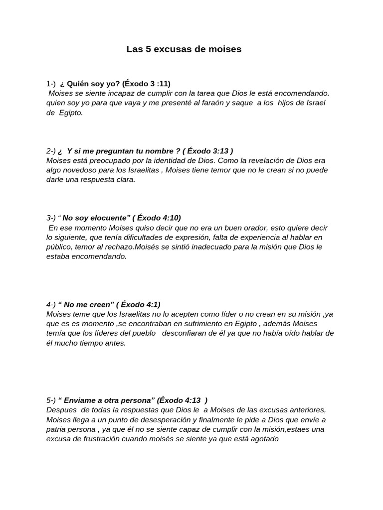 Las 5 excusas de Moisés | PDF