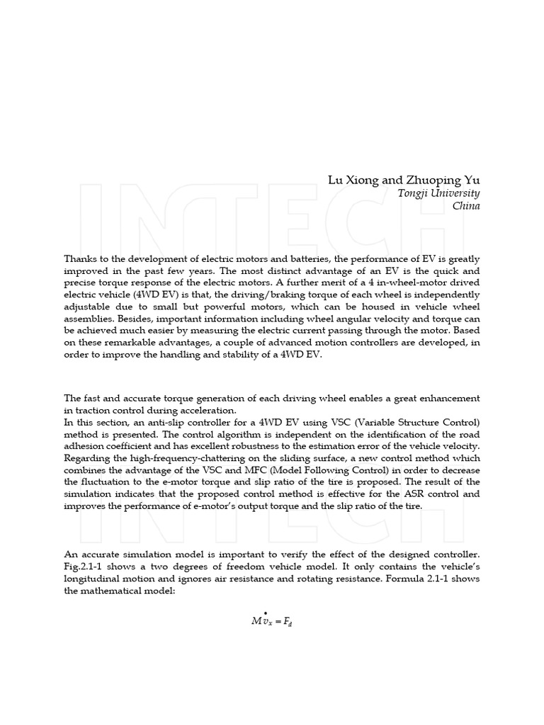 Vehicle Dynamic Control of 4 In-Wheel-Motor Drived EV | PDF | Control ...