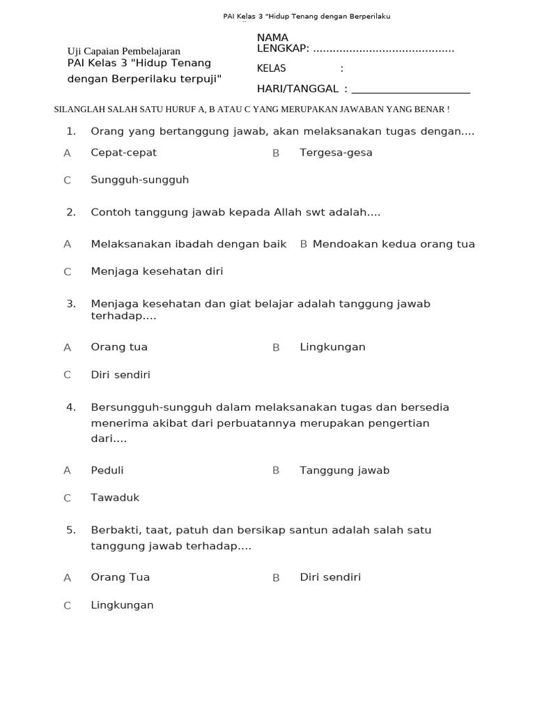 PAI Kelas 3 - Hidup Tenang Dengan Berperilaku Terpuji | PDF