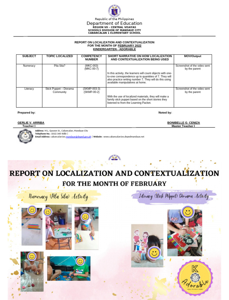 ARRIBA (FEBRUARY Report On Localization and Contextualization) | PDF | Literacy | Learning Methods