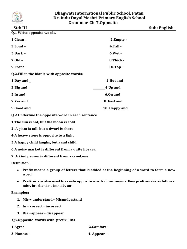 Opposite Words and Prefixes for Kids | PDF | Linguistics