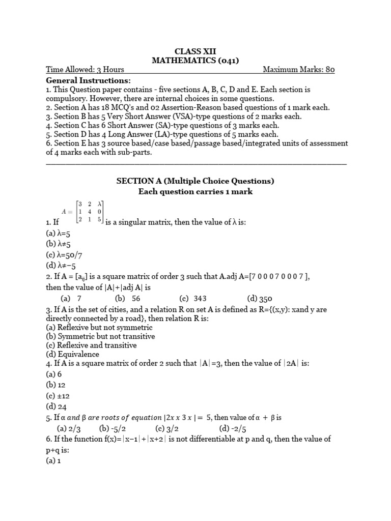 Cbse Class 12 Maths Practice Board Sample Paper 2025 PDF | PDF ...