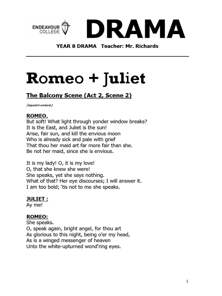 Yr. 8 Romeo & Juliet Script Excerpt-2 | PDF | Characters In Romeo And ...