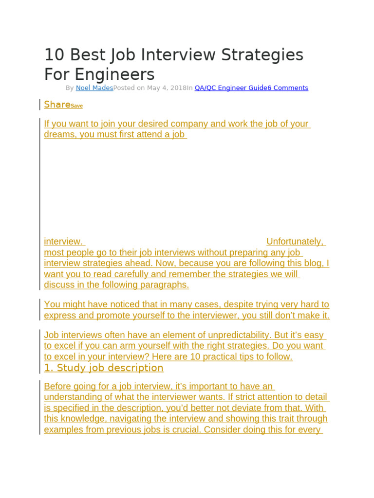 10 Best Job Interview Strategies For Engineers | PDF | Job Interview ...