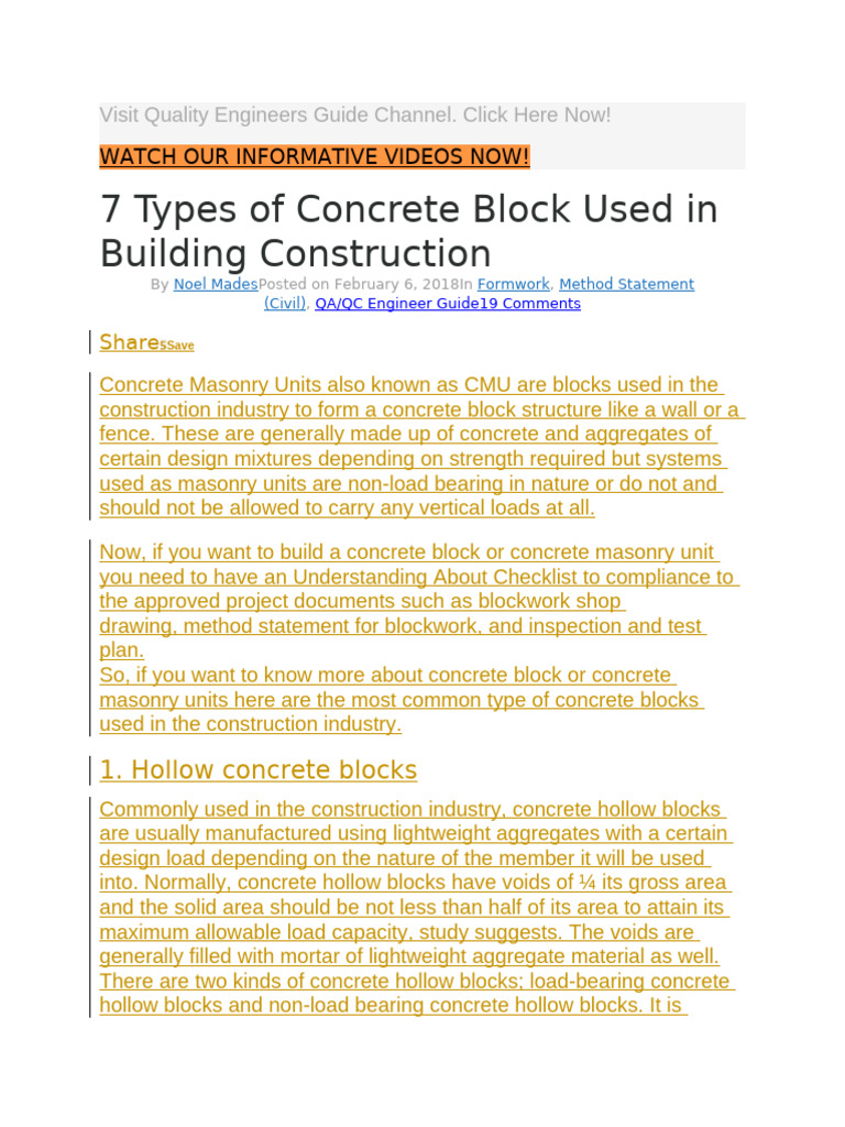 7 Types of Concrete Block Used in Building Construction | PDF ...