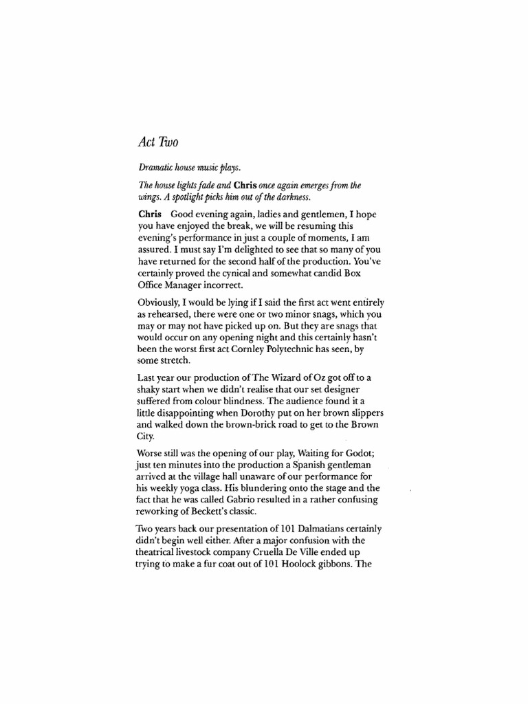 Play That Goes Wrong Chris Act II Monologue | PDF